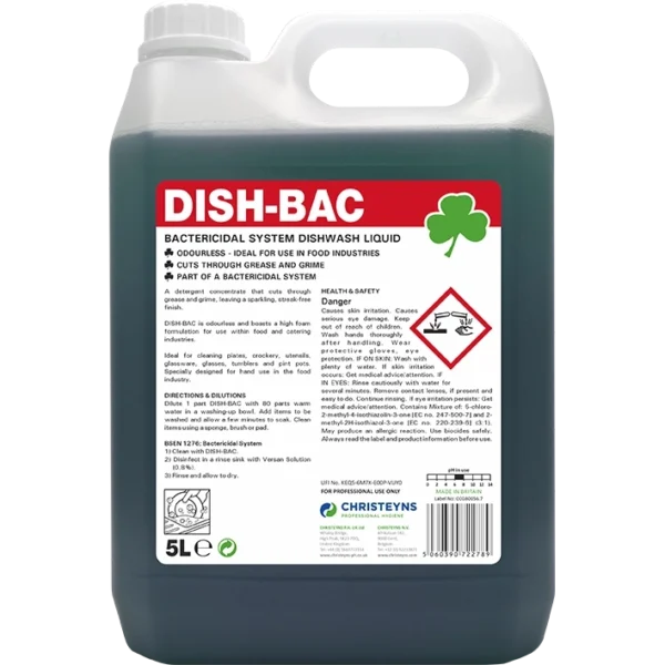 DISH BAC BACTERICIDAL WASHING UP LIQUID – 5 LTR | Professional Hygiene Ltd